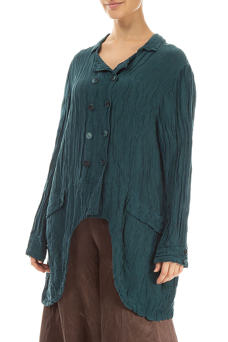 Longer Back Crinkled Teal Silk Jacket – grizas.com